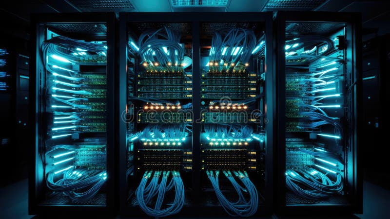 Server Racks with Equipment and Wires Stock Image - Image of rack ...