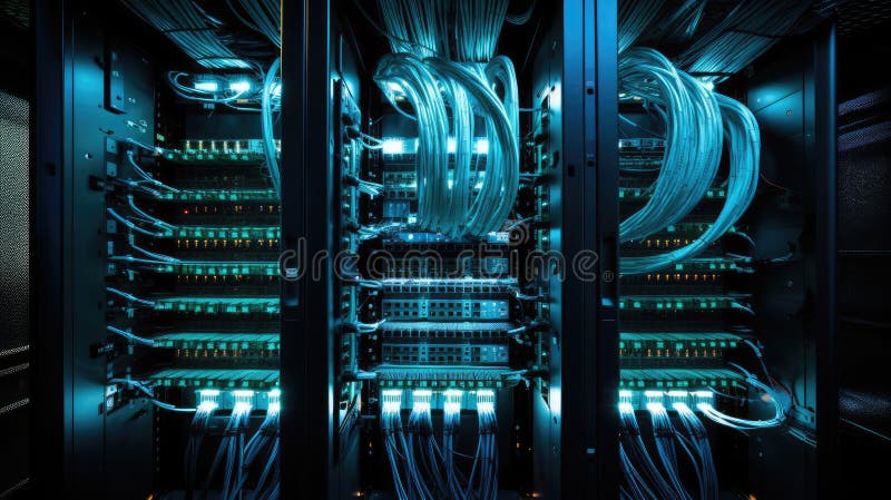 Server Racks with Equipment and Wires Stock Photo - Image of industry ...