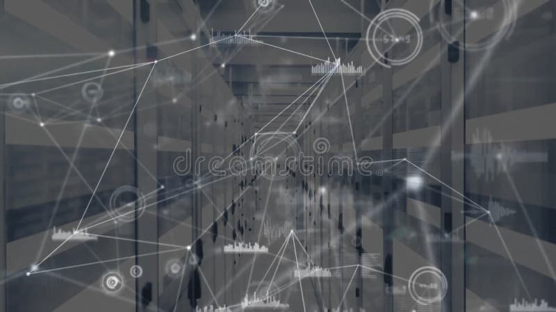 Server Racks Extending into Distance Showing Network Cables Linking ...