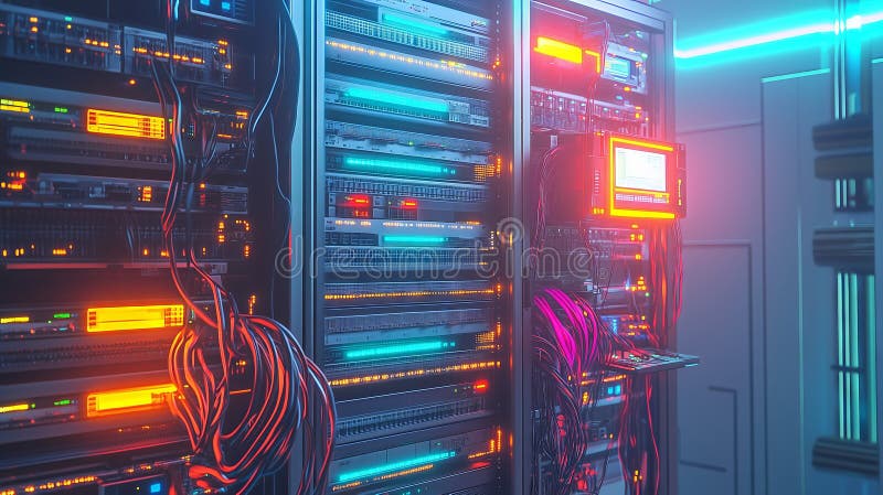 Modern Data Center Server Rack Neon Lights Dark Background Stock Photos ...