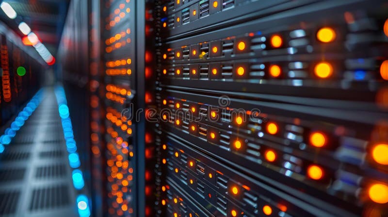 Server Racks with Glowing Lights Stock Illustration - Illustration of ...
