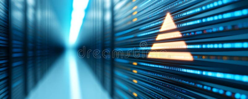 Server Racks with Glowing Pyramid Icon in a Modern Data Center ...
