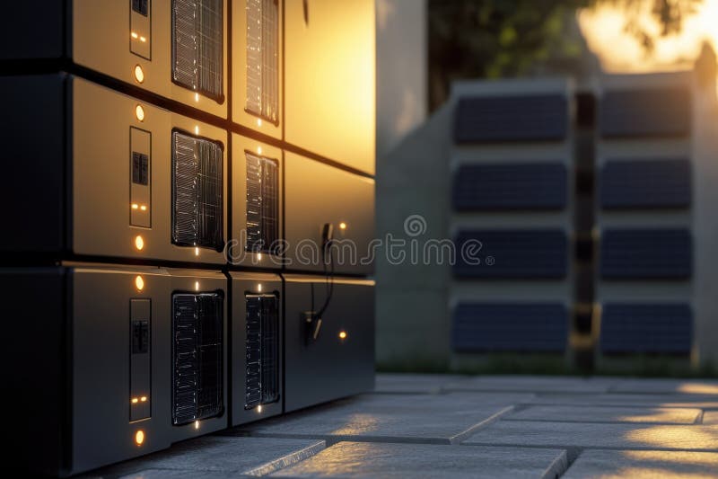 Server Racks Illuminated by Sunset in a Modern Data Center Environment ...