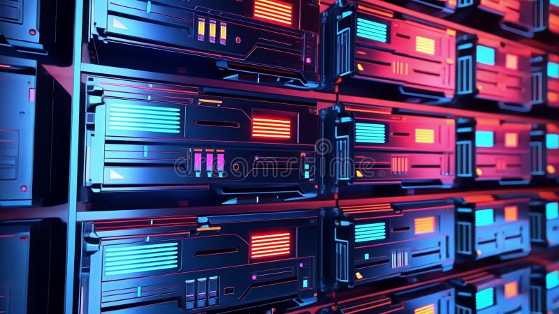 Server Room Blinking with Neon Lights Managing Big Data Stock Video - Video of connection, data ...