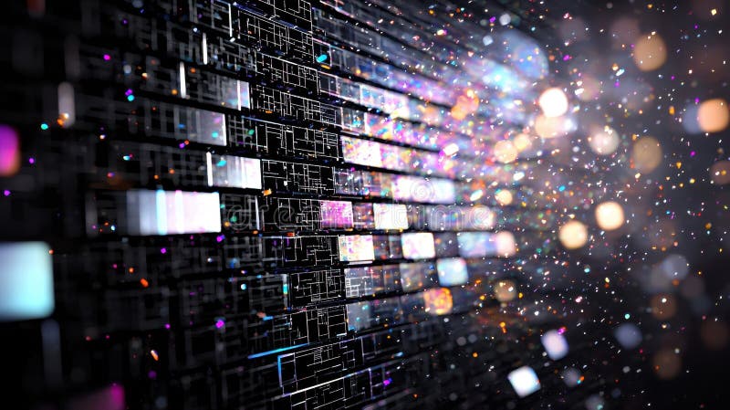 Server Racks Illuminating with Glowing Particles Abstract Background ...