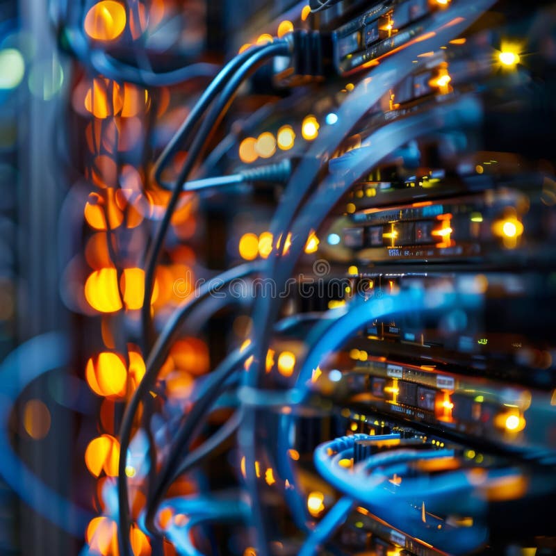 Server Racks with Interconnected Cables and Glowing Lights Stock ...