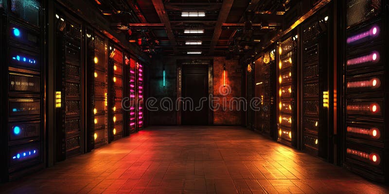 Server Racks with Lights Background, Rows of Servers Glowing with LED ...