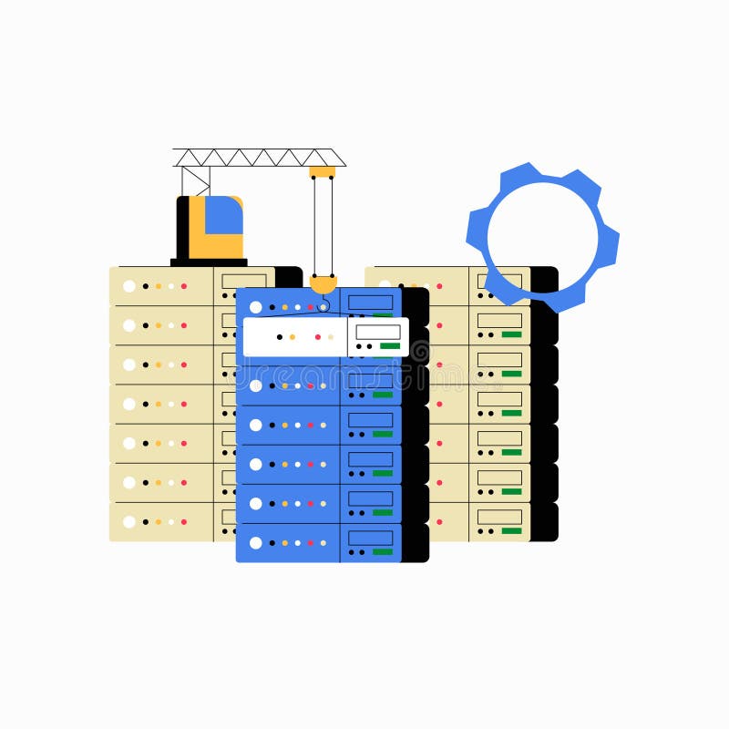Server Racks with Maintenance Crane in Flat Vector Illustration ...