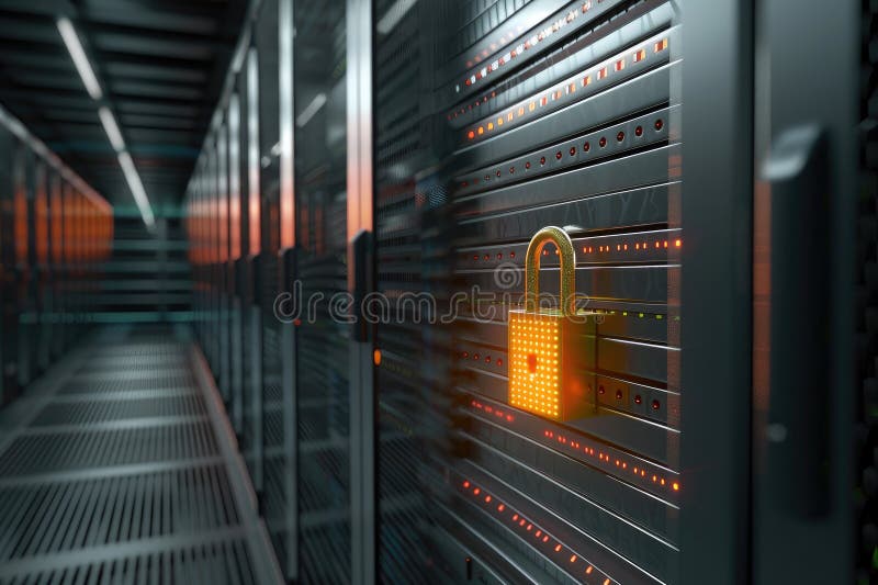Server Racks with Padlock Overlay, Indicating Server Security Stock ...
