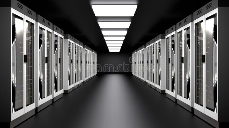 Server Room Data Center. 3D Rendering Stock Illustration - Illustration ...