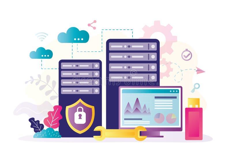 Server Racks Room with Computer. Cloud Storage or Database. Two Large ...