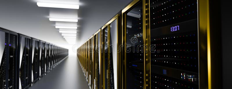 Server Room Data Center. Backup, Mining, Hosting, Mainframe, Farm and Computer Rack with Storage ...