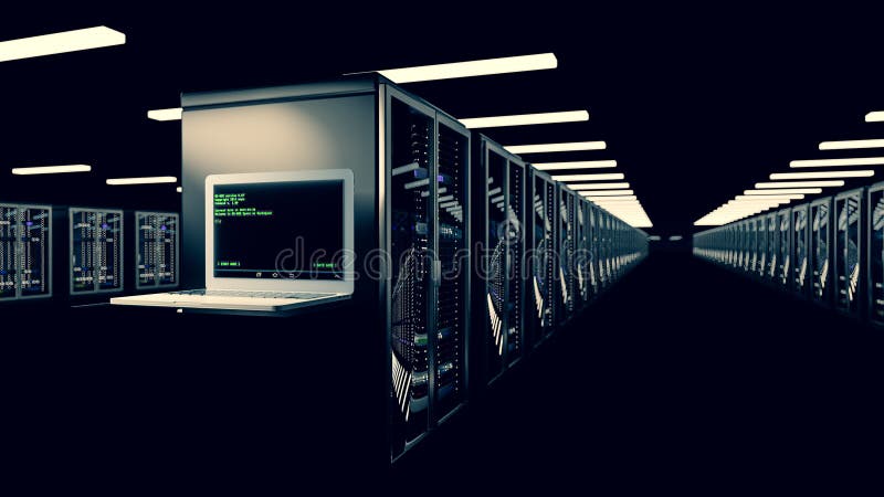 Server Room Data Center. Rackmount LED Console. Backup, Mining, Hosting, Mainframe, Farm and ...