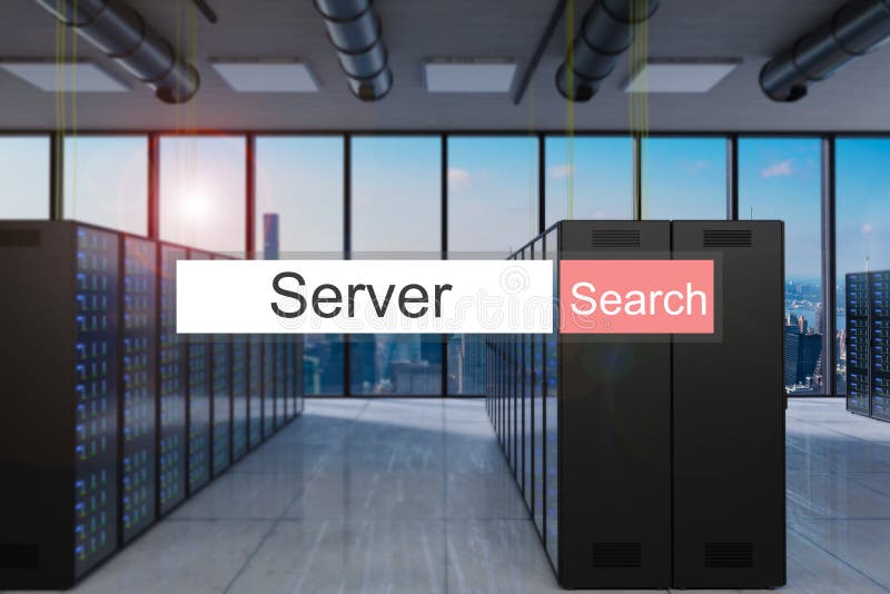 Server in Red Search Bar Large Modern Server Room Skyline View Support ...