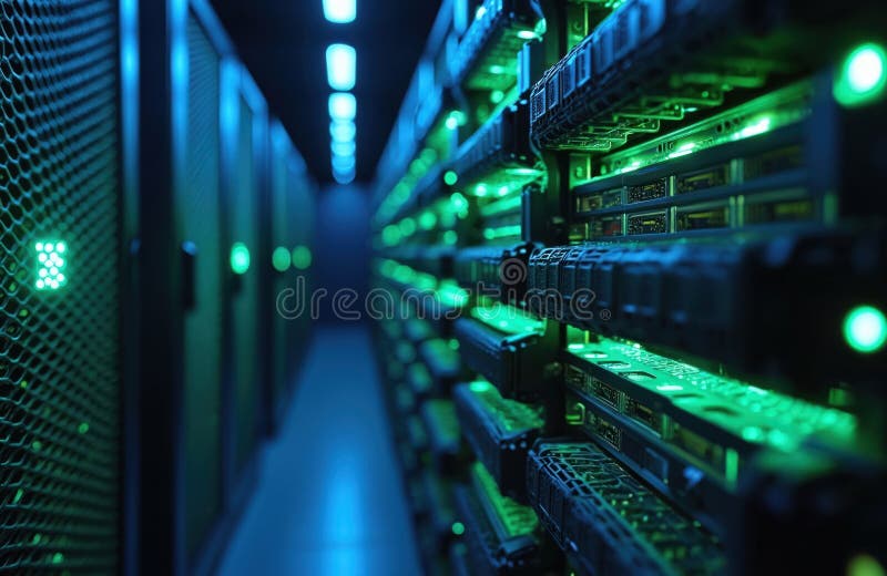 Server Room with Active Computer Servers. Data Center with Network Equipment. Modern Data ...