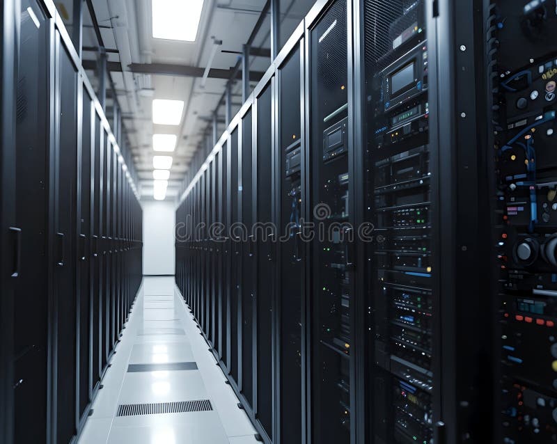 Server Room Aisle in a Modern Data Center Stock Illustration ...