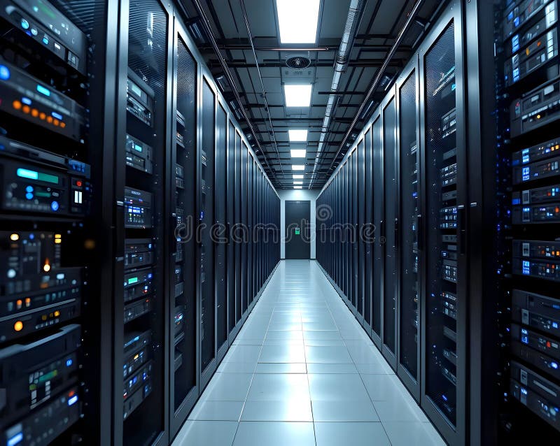 Server Room Aisle in a Modern Data Center Stock Illustration ...