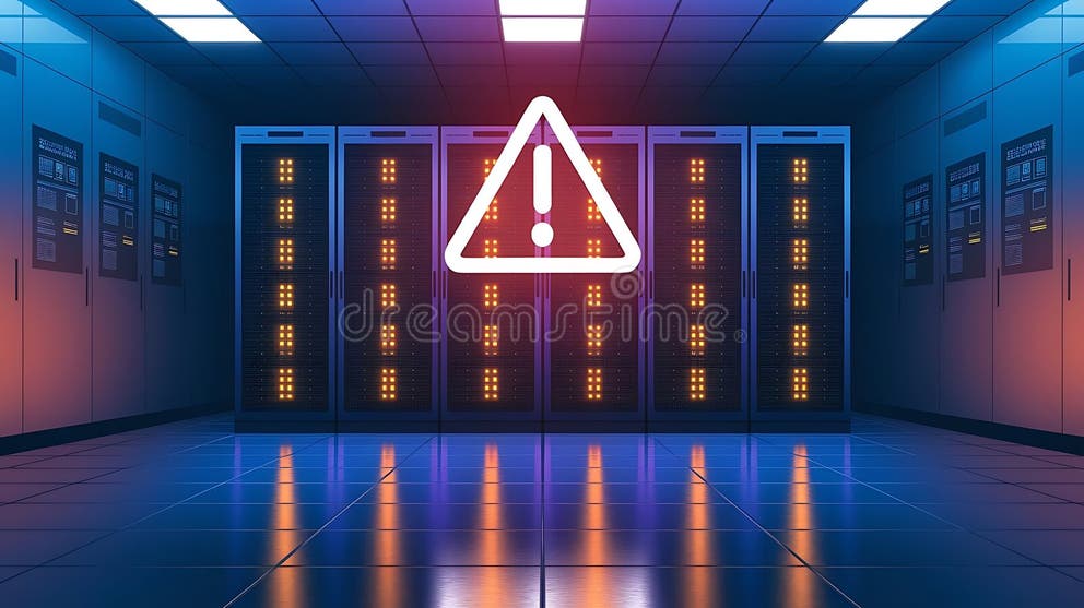 Server Room Alert Indicating Cybersecurity Breach or System Failure ...