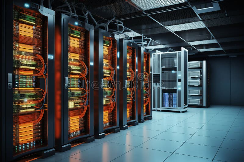 Server Room with Big Database in Supercomputer Racks. Generative AI ...