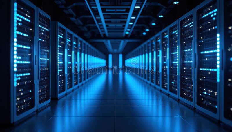 Server Room with Blue LED Lights Stock Photo - Image of lights, online ...