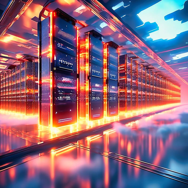 Server Room with Server Cabinets, Digitalis for Host PC. Management and ...