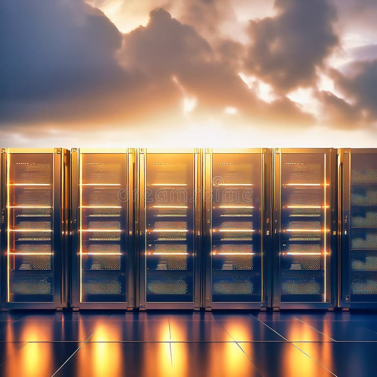 Server Room with Server Cabinets, Digitalis for Host PC. Management and Storage of Data Stock ...