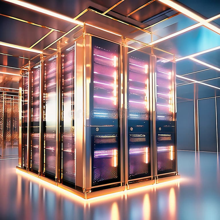 Server Room with Server Cabinets, Digitalis for Host PC. Management and Storage of Data Stock ...