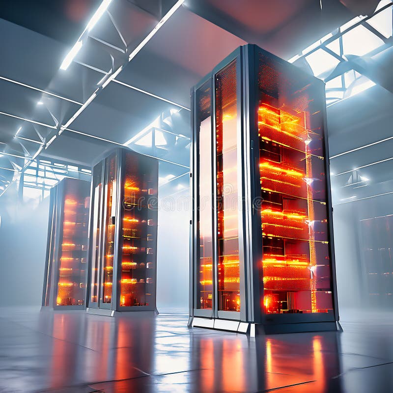 Server Room with Server Cabinets, Digitalis for Host PC. Management and ...