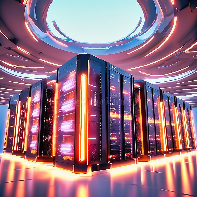 Server Room with Server Cabinets, Digitalis for Host PC. Management and ...