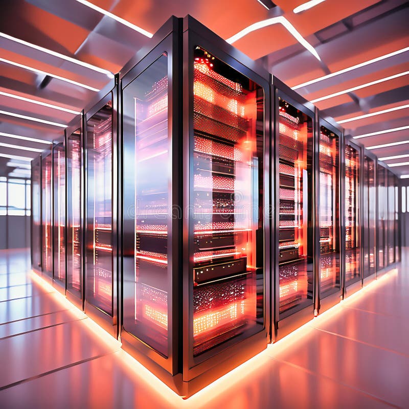 Server Room with Server Cabinets, Digitalis for Host PC. Management and ...