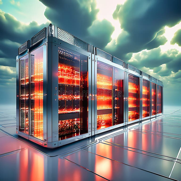 Server Room with Server Cabinets, Digitalis for Host PC. Management and ...