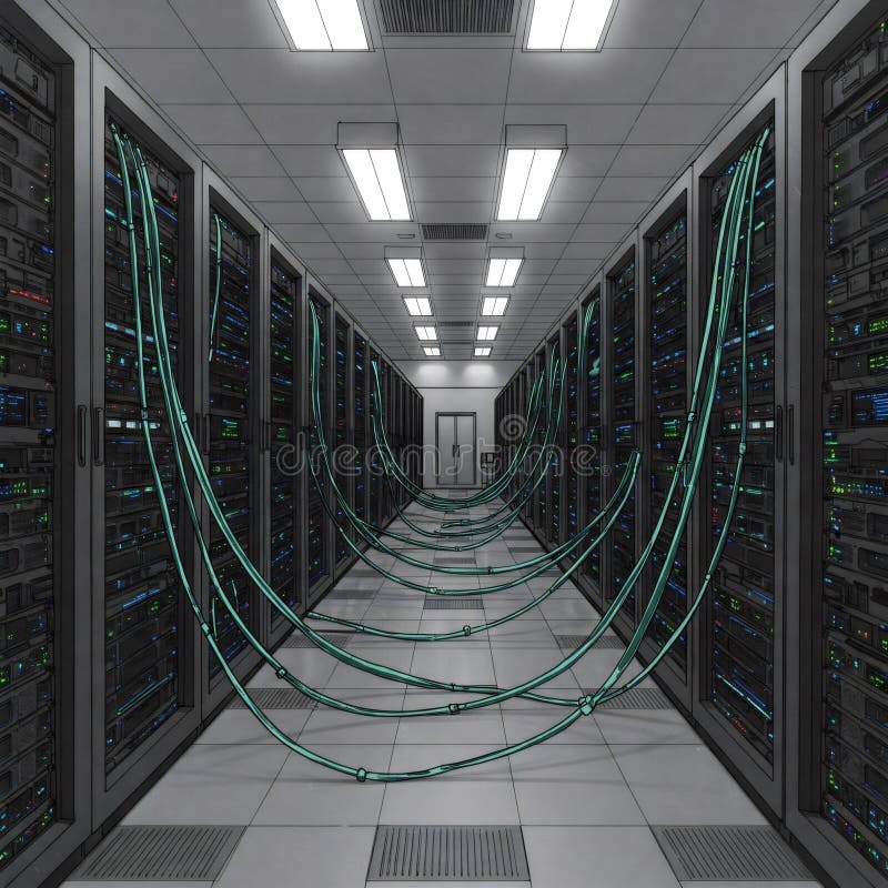 Server Room with Cables Hanging Low Creating a Futuristic Atmosphere ...