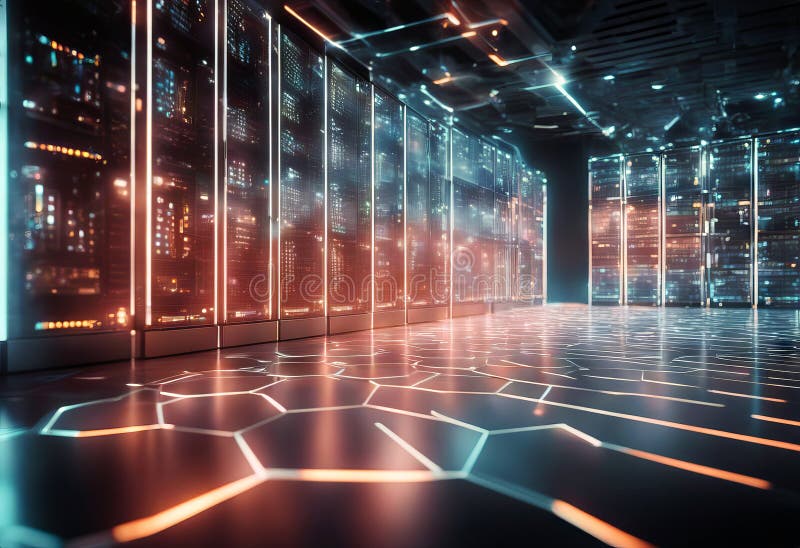 Server Room Center Data Holograms Flying Rendering Graph 3D Datacenter Database Computer ...