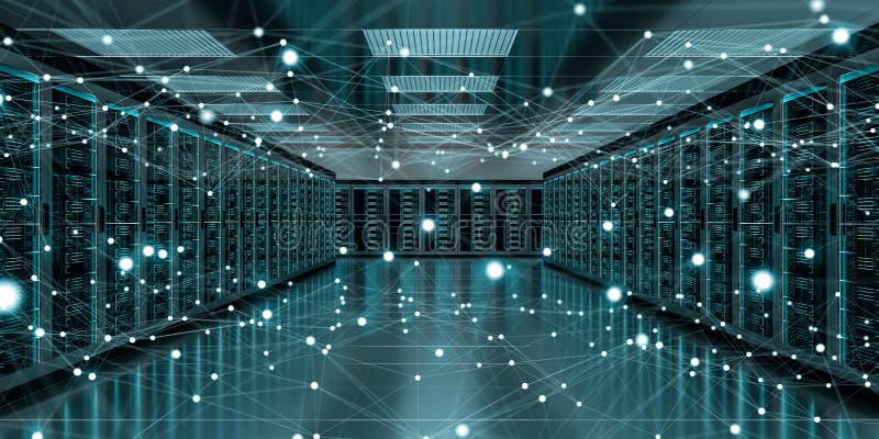 Server Room Center Exchanging Cyber Datas 3D Rendering Stock ...