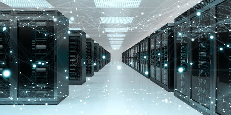 Server Room Center Exchanging Cyber Datas 3D Rendering Stock ...