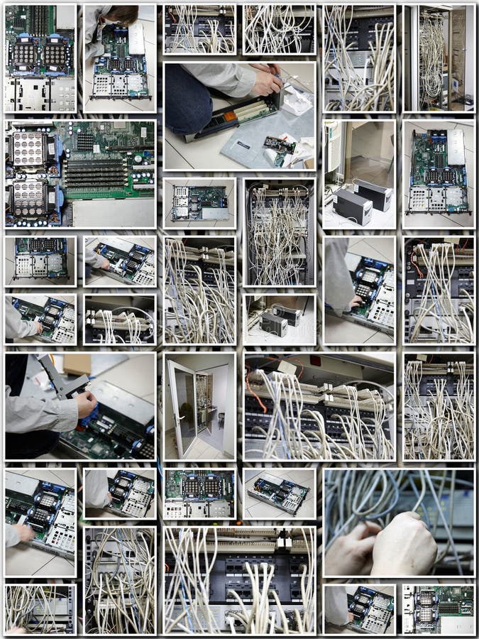 Server Room Collage with Technician Stock Image - Image of interior ...