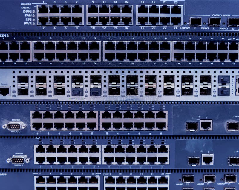 Server Room with Computers for Internet. Network Cables Connected To ...