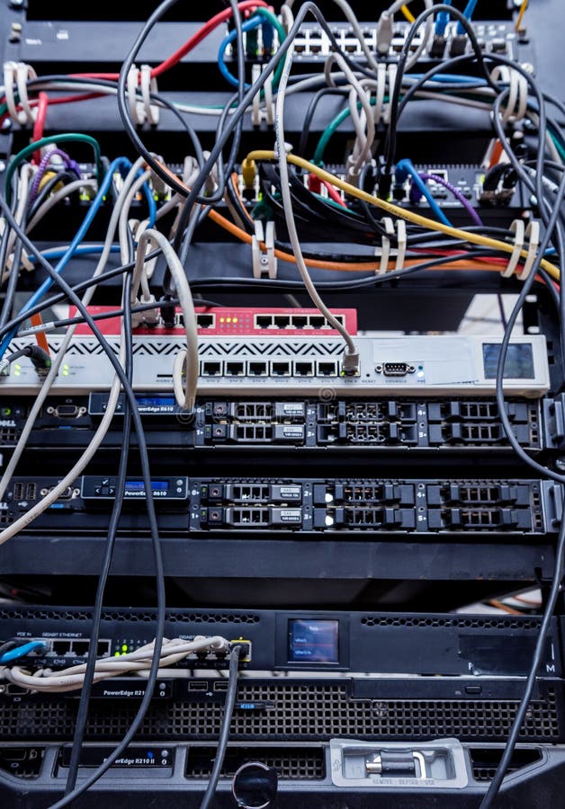 Server Room with Computers for Internet. Network Cables Connected To ...