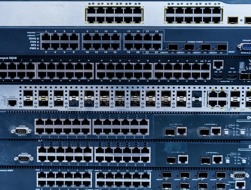 Server Room with Computers for Internet. Network Cables Connected To ...