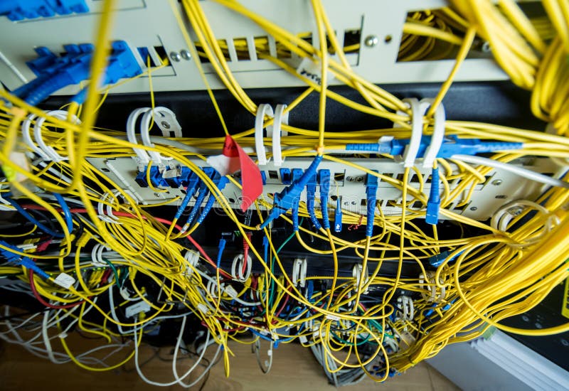 Server Room with Computers for Internet. Network Cables Connected To ...