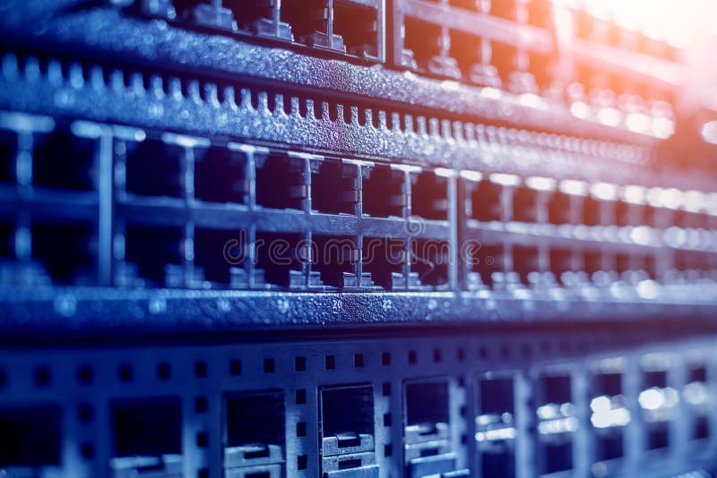 Server Room with Computers for Internet. Network Cables Connected To ...