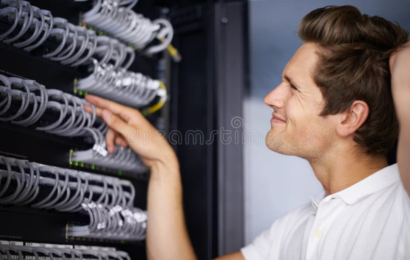 Server Room, Confused Man and Check Cables with Thinking for ...