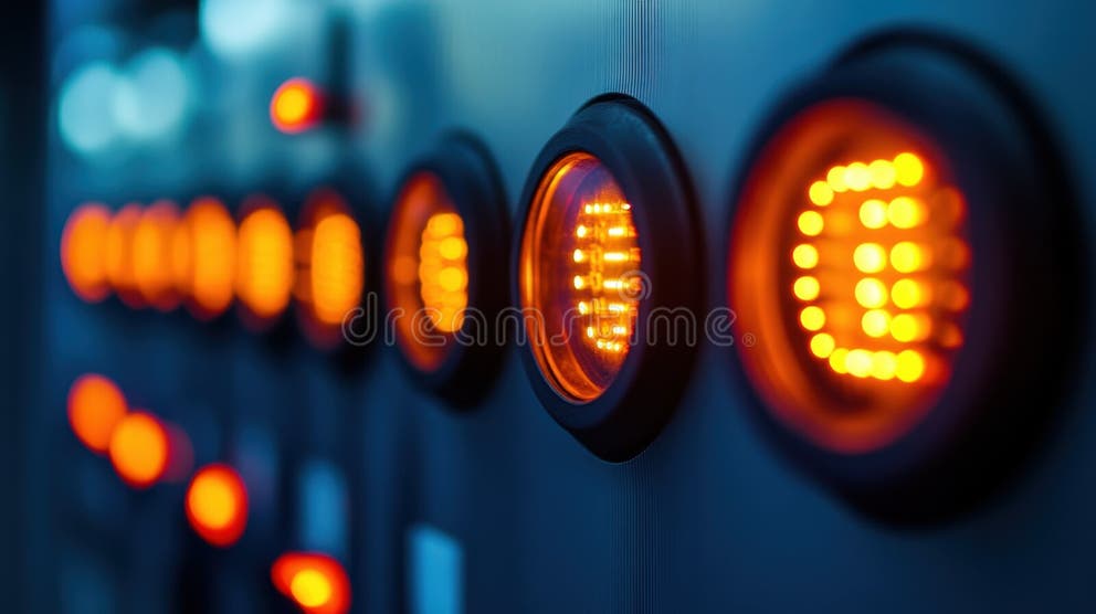 Server Room Control Panel Showing Multiple Glowing Orange Lights Stock ...