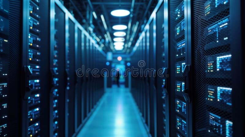Server Room Corridor with Data Processing Equipment Operating Stock ...