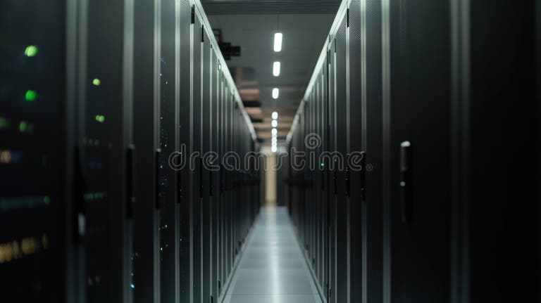 Server Room Corridor with Data Processing Equipment Operating Stock ...