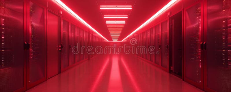 Server Room Corridor with Red Lighting, Futuristic Technology Concept ...