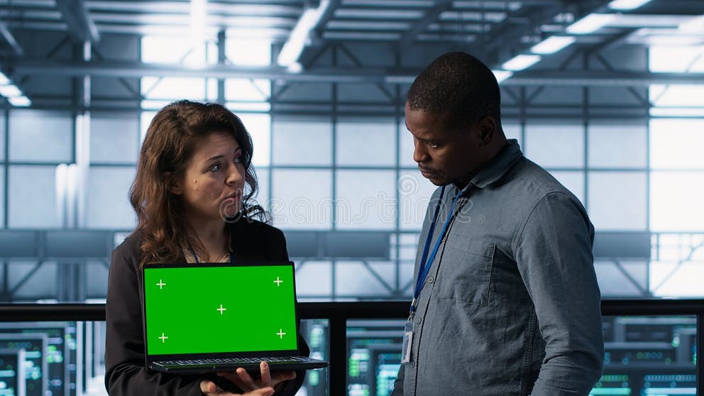 Server Room Coworkers Using Mockup Notebook, Adjusting Power Settings Stock Image - Image of ...