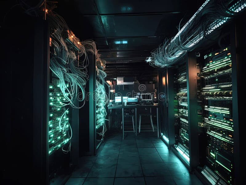 Server Room Cyberpunk Style. Stock Illustration - Illustration of ...