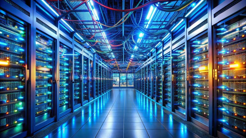 Server Room. 3D Rendering of a Modern Server Room with Rows of Server ...