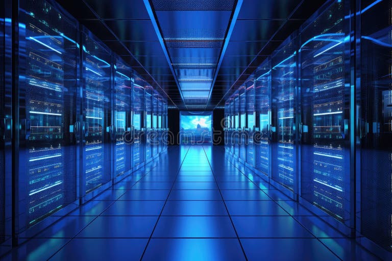 Server Room Data Center. Blue Toned. 3D Rendering, Server Room in Data ...
